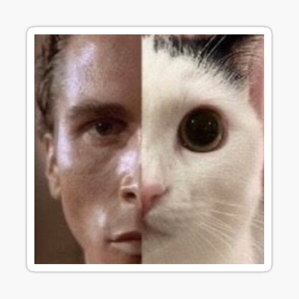 "Patrick Bateman and cat " Sticker for Sale by bubbauwu | Redbubble