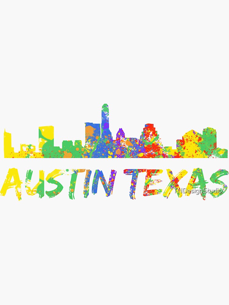 "Austin Texas Skyline Colorfull Paint Splash" Sticker for Sale by ...
