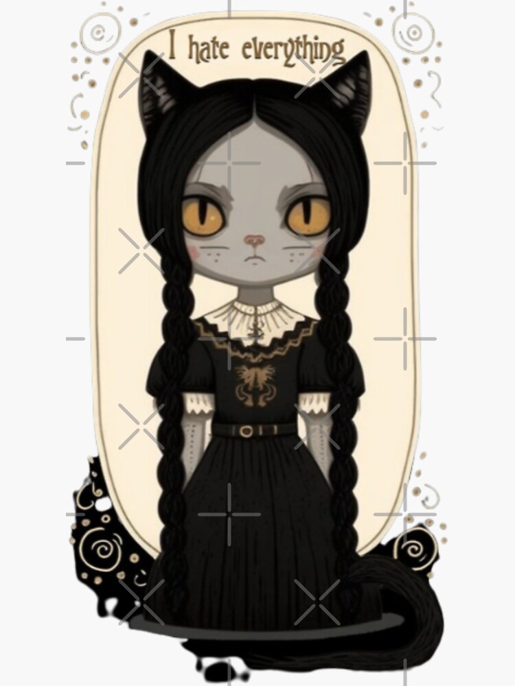 "Wednesday Addams Cat Hate Everything" Sticker for Sale by ...