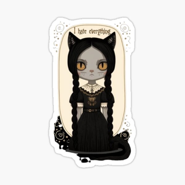 "Wednesday Addams Cat Hate Everything" Sticker for Sale by ...