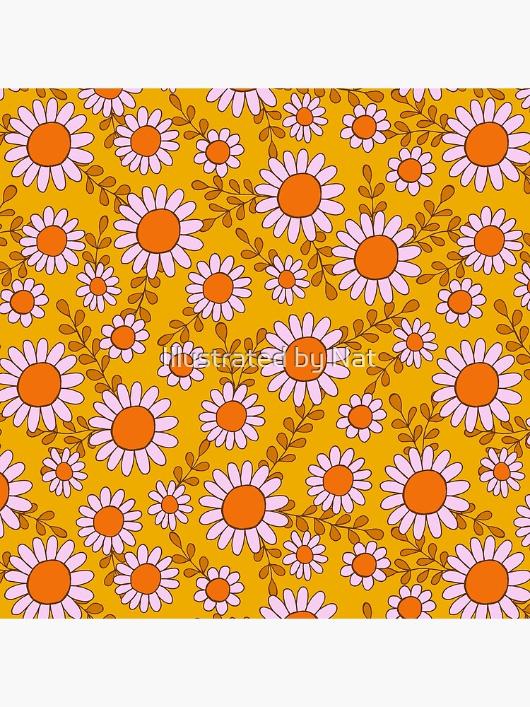 "Retro 70s daisy flowers botanical pattern in orange and pink" Throw ...