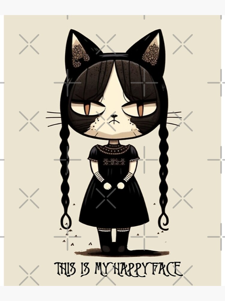 "Wednesday Addams Cat Happy Face" Poster for Sale by CartoonCreates ...