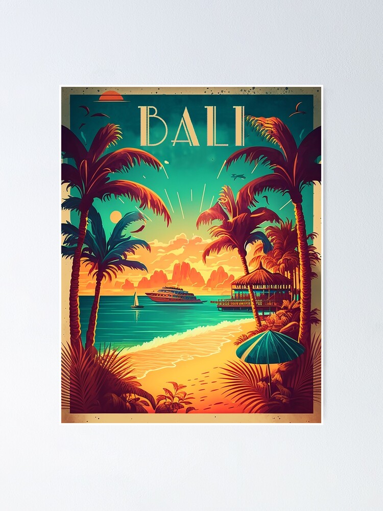 "Bali Beach Resort Vintage Travel Art Poster" Poster for Sale by ...