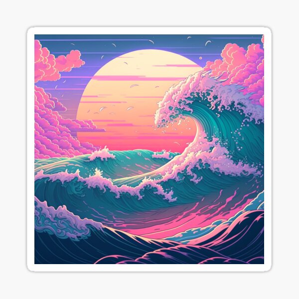 "Vaporwave Sunrise on the Ocean Waves" Sticker for Sale by ...