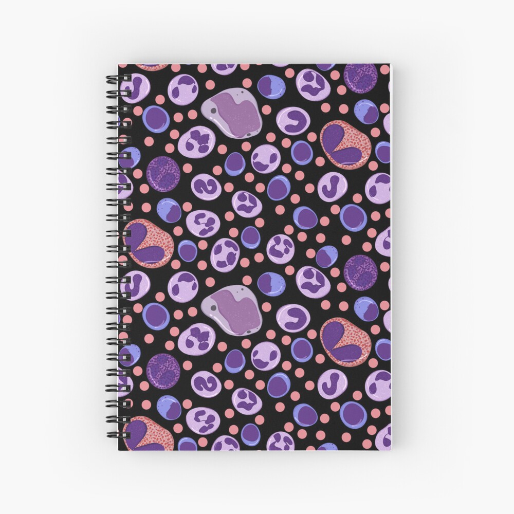 "Large White Blood Cell Pattern Black Background" Spiral Notebook for ...