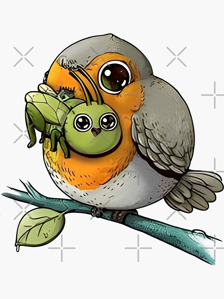 "Cute Predators bird and grasshopper" Sticker for Sale by GenericPrint ...