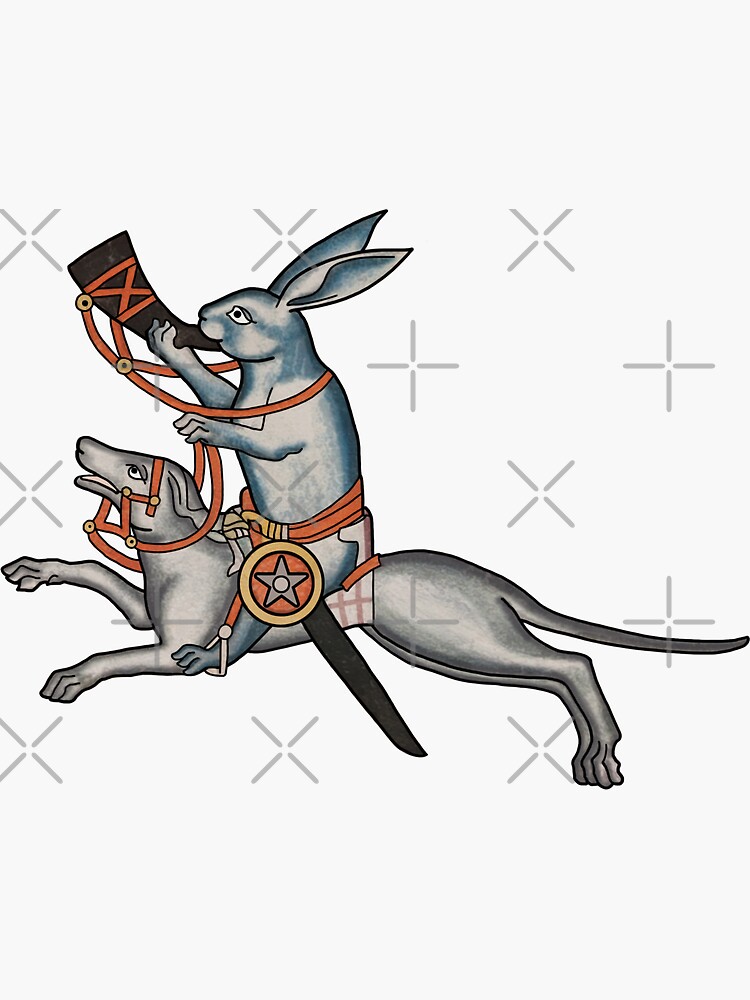 "Medieval Rabbit riding a hound" Sticker for Sale by ebrawne | Redbubble