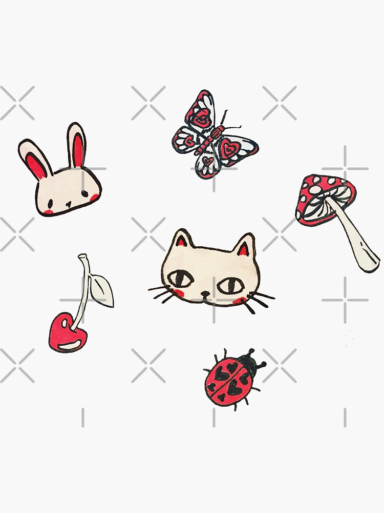"cute red themed set" Sticker for Sale by toadstoolfrog | Redbubble