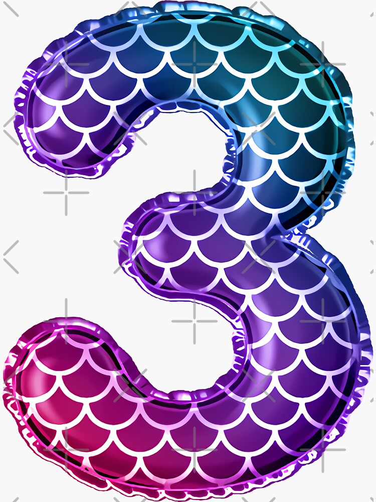 "balloon foil number three mermaid scale pattern" Sticker for Sale by ...
