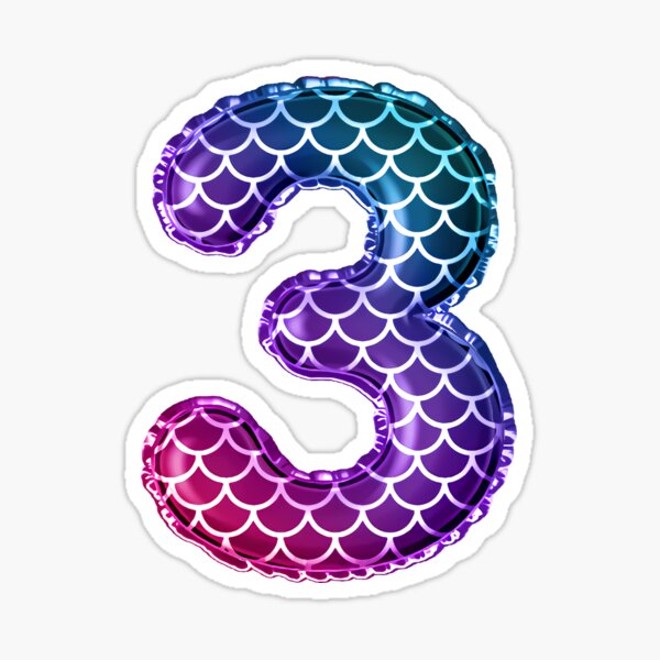 "balloon foil number three mermaid scale pattern" Sticker for Sale by ...