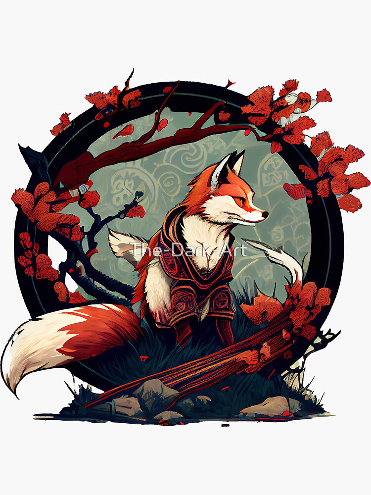 "Mystical Japanese Red Fox Artwork" Sticker for Sale by The-Dark-Art ...