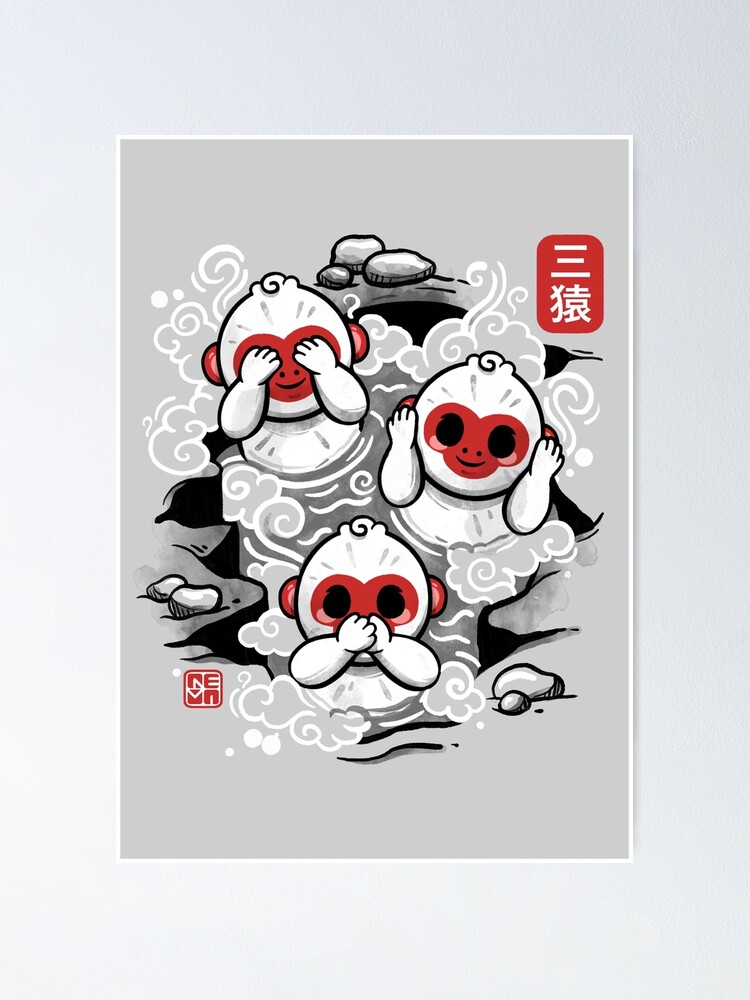 "three wise monkeys japanese" Poster for Sale by NemiMakeit | Redbubble