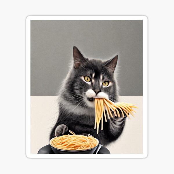 " Cute Cat Eating Spaghetti Food Meme Cats Kittens Eat Pasta" Sticker ...