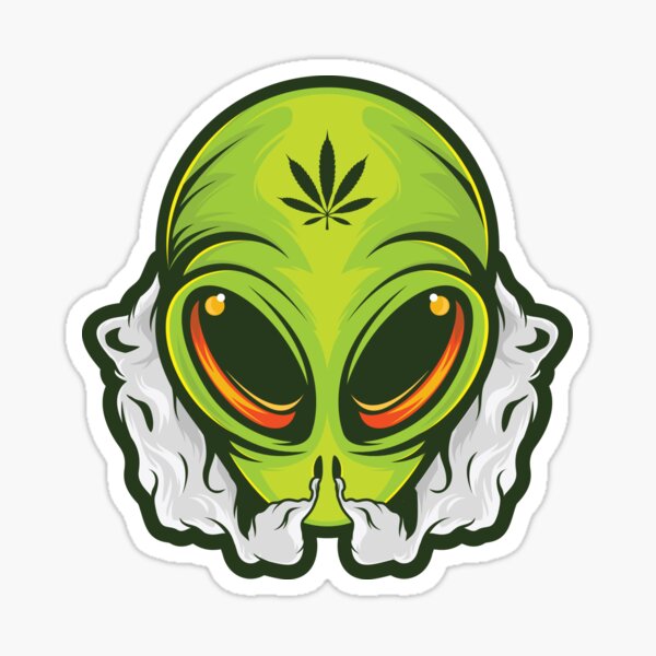 "Alien Head Smoking Weed Marijuana Trippy Cool" Sticker for Sale by ...