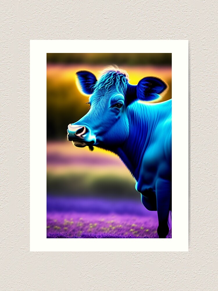 "Colorful Cow, Blue Cow Art Print, Scottish Cow Wall Art, Buffalo ...