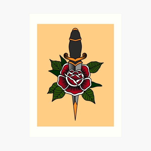 "American Traditional Rose and Dagger" Art Print for Sale by Jessimk ...