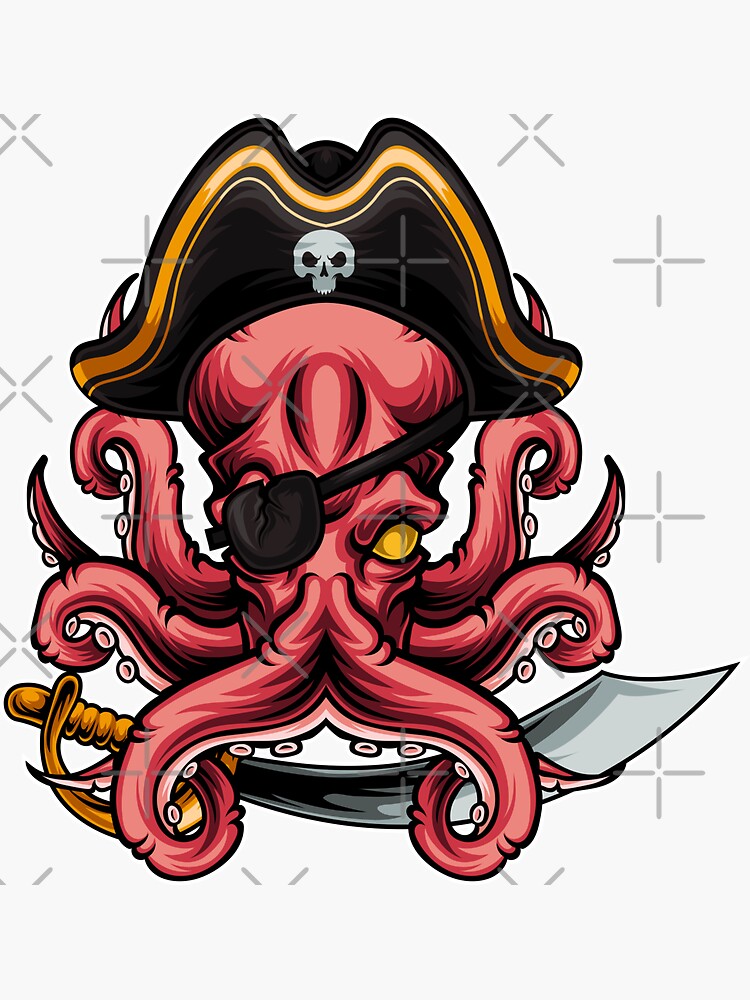 "Pirate Octopus" Sticker for Sale by Vector Scout | Redbubble