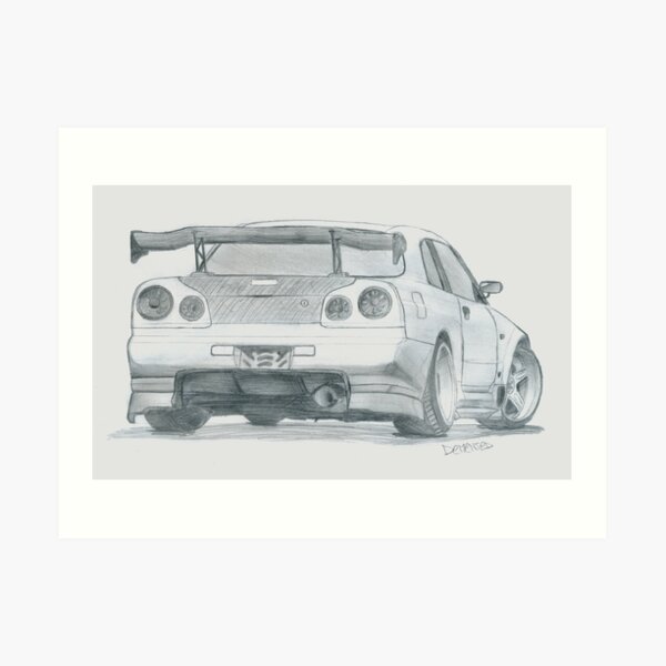"Godzilla! Nissan Skyline R34 GT-R" Art Print for Sale by CivicSIiVtech ...