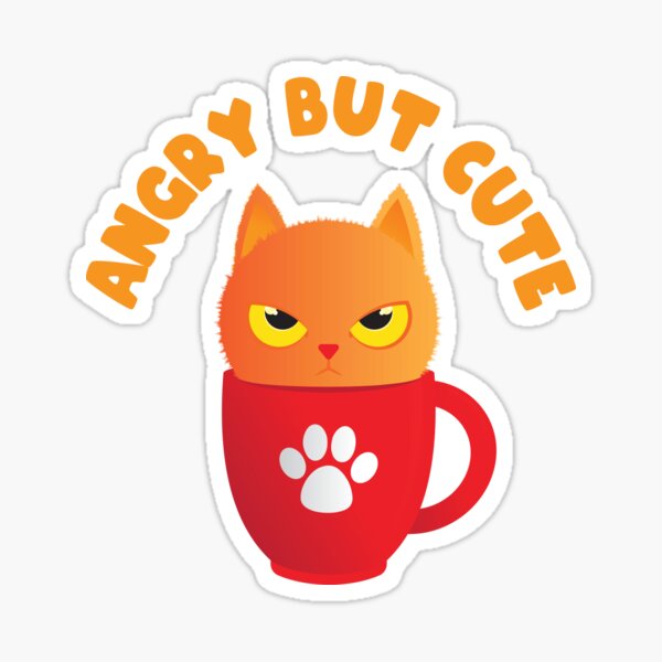 "Angry but cute , Cute design featuring an angry orange cat" Sticker ...