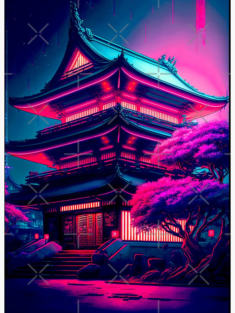 "Japan Tokyo Futuristic Temple Synthwave | Cyberpunk" Art Board Print ...