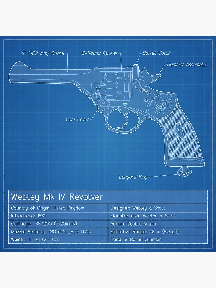 "Webley Mk IV Revolver Blueprint" Art Print for Sale by nothinguntried ...