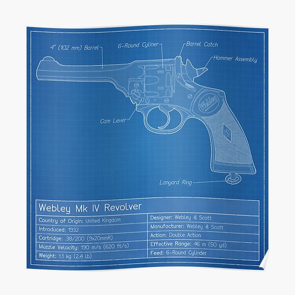 "Webley Mk IV Revolver Blueprint" Poster for Sale by nothinguntried ...