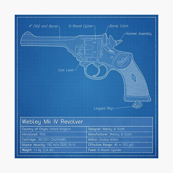 "Webley Mk IV Revolver Blueprint" Photographic Print by nothinguntried ...