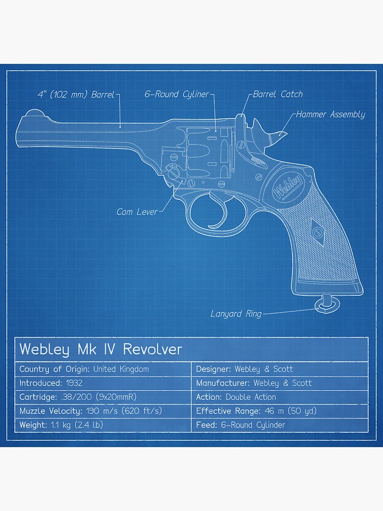 "Webley Mk IV Revolver Blueprint" Sticker for Sale by nothinguntried ...