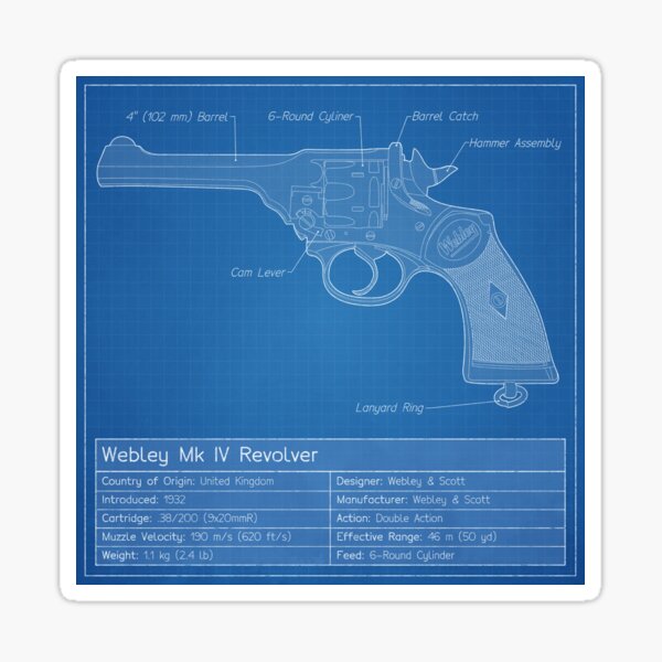 "Webley Mk IV Revolver Blueprint" Sticker for Sale by nothinguntried ...