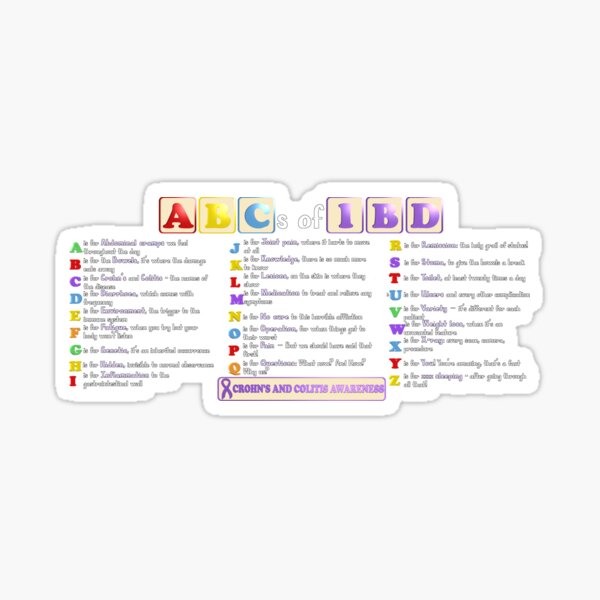 "ABCs of IBD (version 1) - Crohn's and Colitis Awareness" Sticker by ...