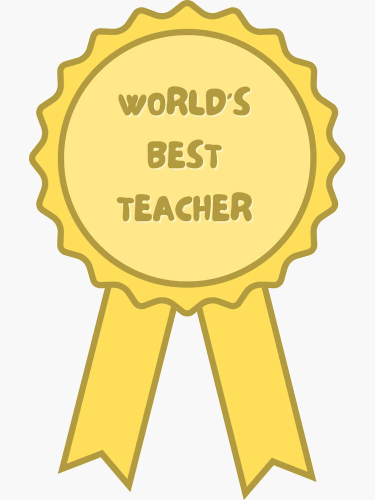 "World's Best Teacher Award Yellow" Sticker for Sale by helenmaria ...