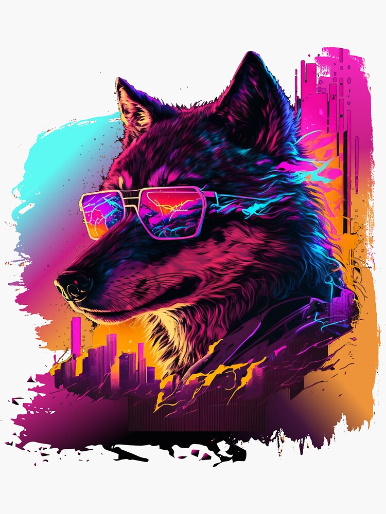 "Retro Futuristic Synthwave Wolf" Sticker for Sale by Share-love ...