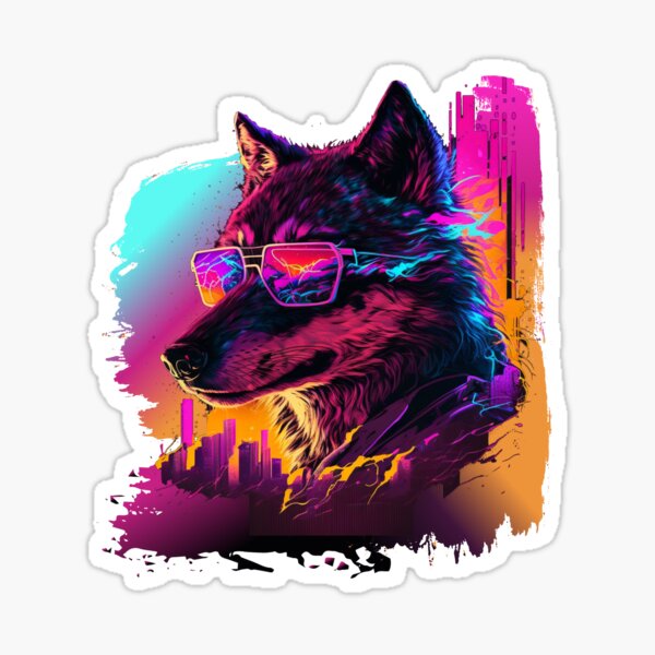 "Retro Futuristic Synthwave Wolf" Sticker for Sale by Share-love ...