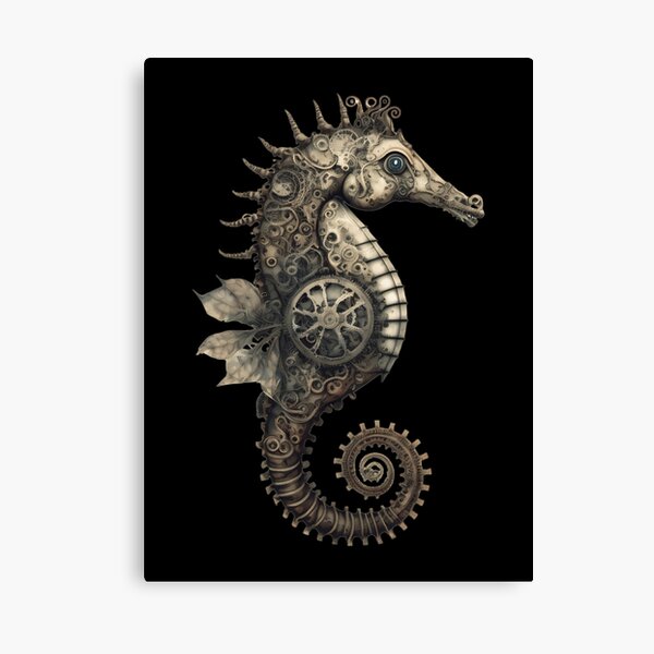 "Steampunk, seahorse, sea animals, retro technic style" Canvas Print ...