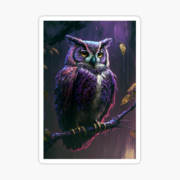 "Midjourney Magic: Purple Owl in the Rainy Night" Sticker for Sale by ...