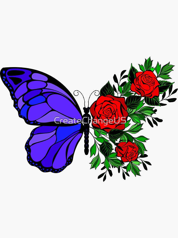 "Purple Butterfly with Roses - Floral Aesthetic Sticker " Sticker for ...