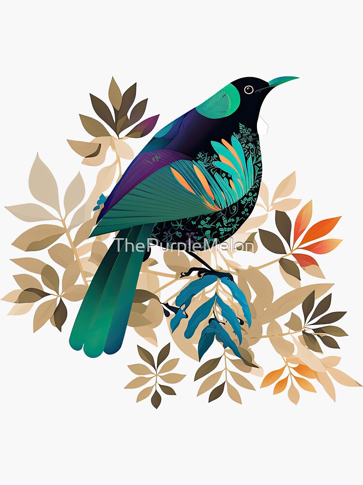 "Contemporary New Zealand Tui Bird Print" Sticker for Sale by ...
