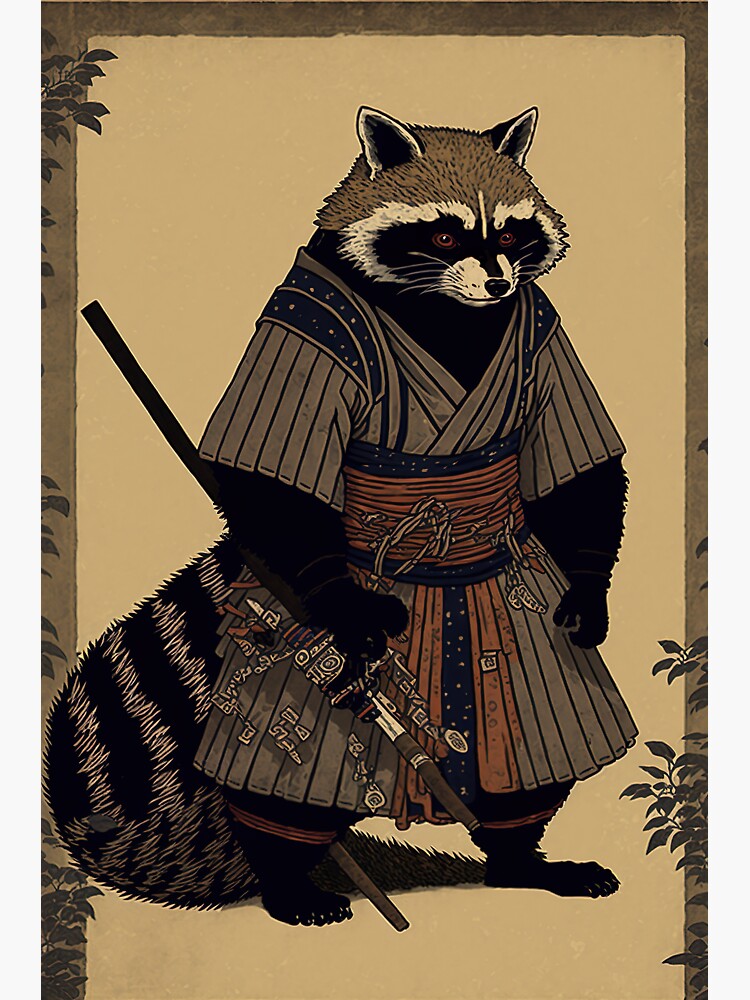 "Raccoon Samurai" Sticker for Sale by luisraultg | Redbubble