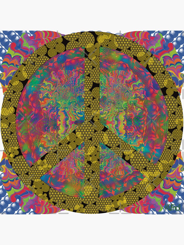 "Psychedelic Rave Flyer with Peace & Flower of Life symbols" Sticker ...