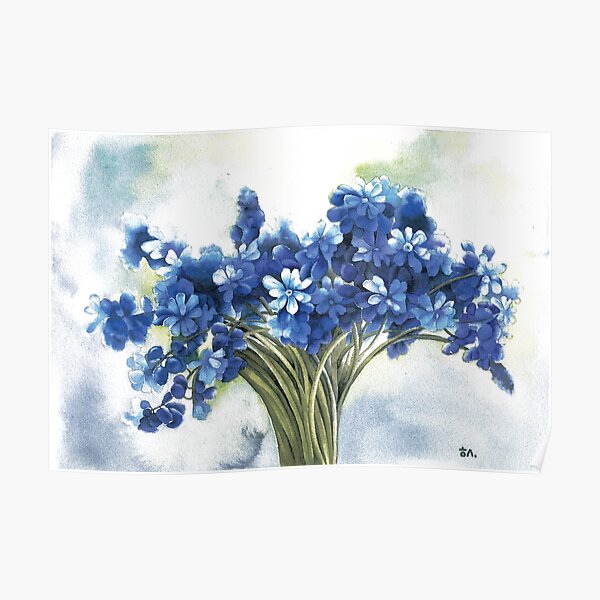 "Blue Flowers Watercolor Painting" Poster for Sale by Heezel | Redbubble