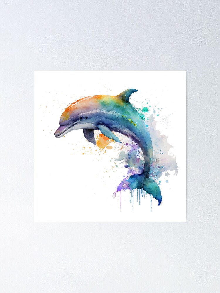 "Dolphin watercolor colorful ocean coastal sea life art " Poster for ...