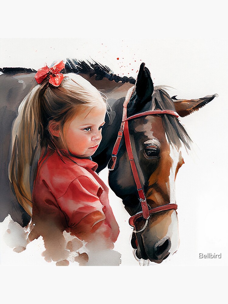 "Watercolor print of a little girl and her horse" Art Print for Sale by ...