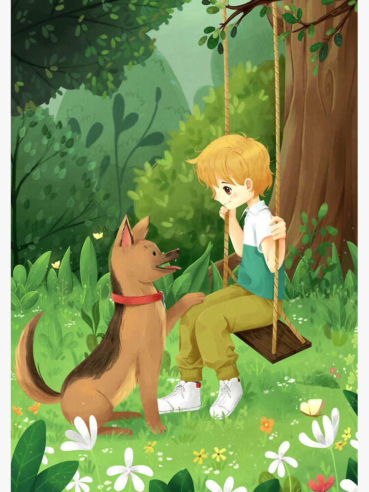 "A young boy plays with his loyal companion" Sticker for Sale by ...