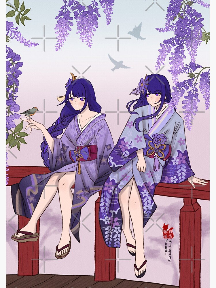 "Raiden Makoto and Raiden Ei, Genshin Impact Traditional Illustration ...