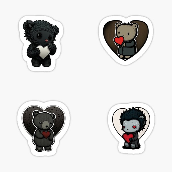 "Goth/Emo/Kawaii Valentines Day Teddy Bear Heart Sticker Pack- 001 ...