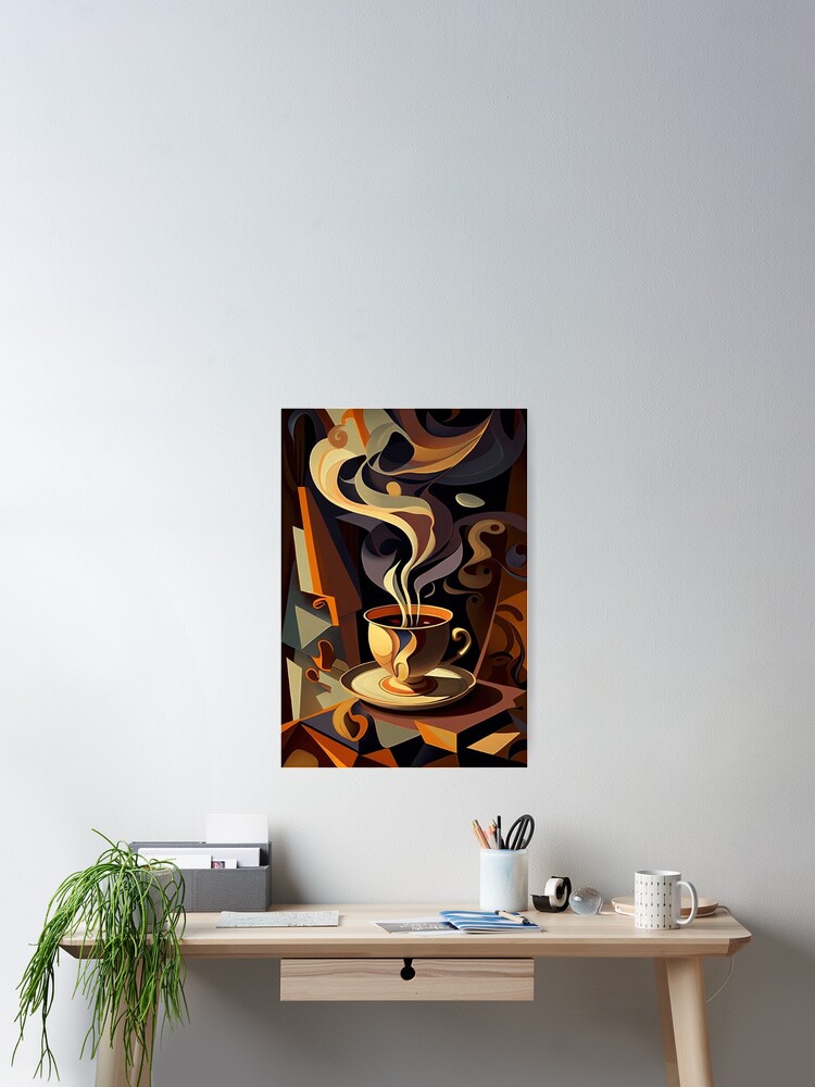 "Cubist painting of steaming cup of coffee" Poster for Sale by ...