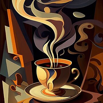 "Cubist painting of steaming cup of coffee" Poster for Sale by ...