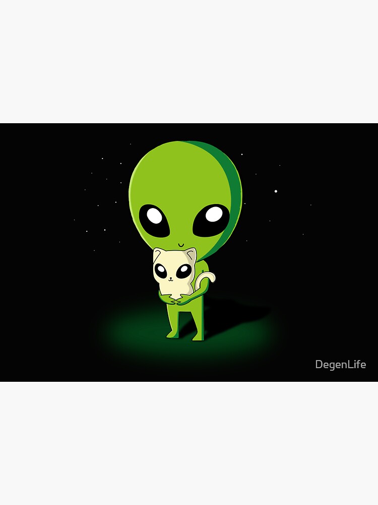 "Cute Alien Holding Cat Illustration Artwork" Sticker for Sale by ...