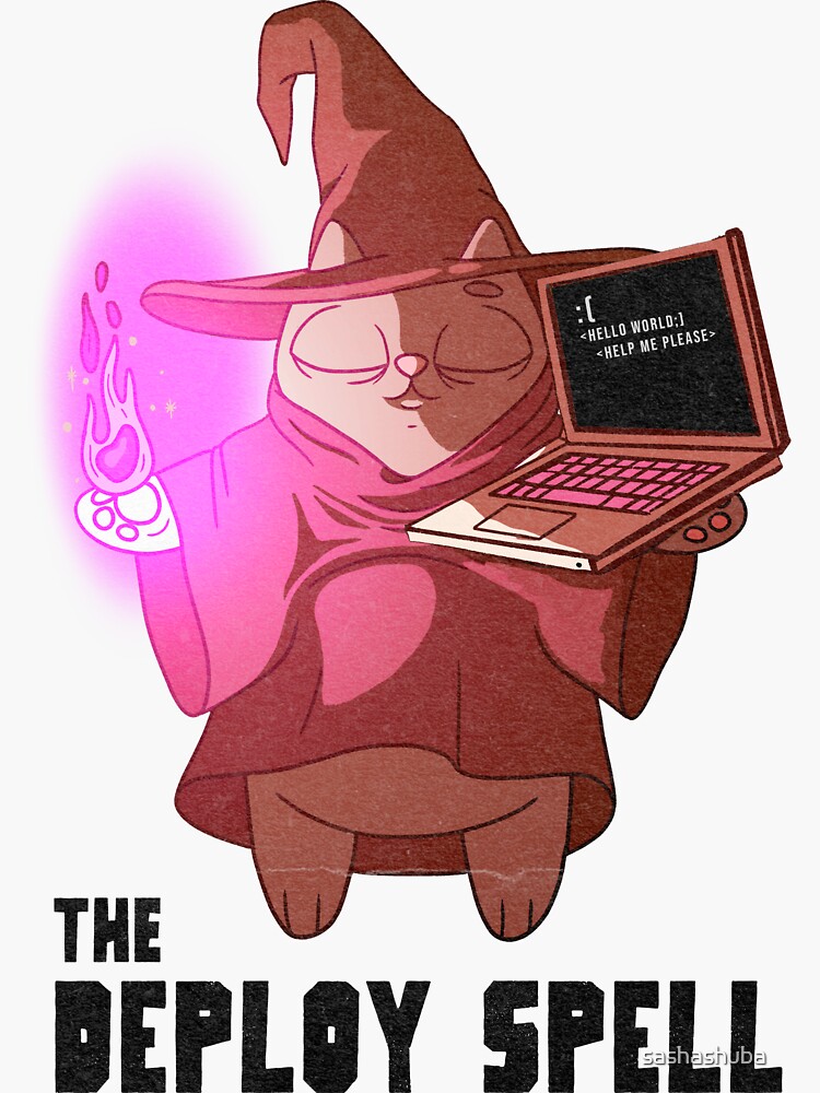 "The deploy spell - magic coder Cat" Sticker for Sale by sashashuba ...