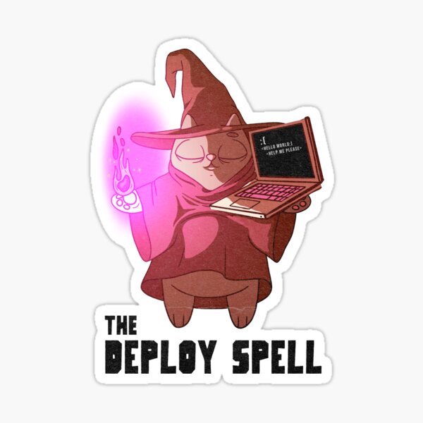 "The deploy spell - magic coder Cat" Sticker for Sale by sashashuba ...